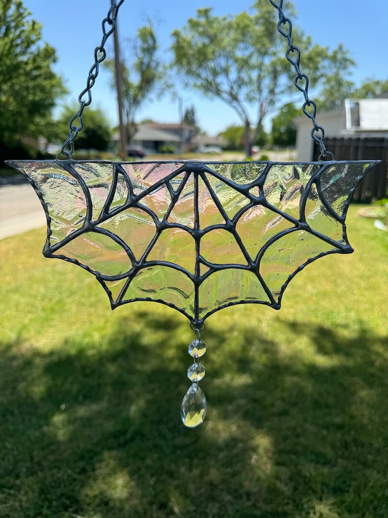 Stained Glass Spiderweb Clear Iridescent Witchy Goth Home Decor ...