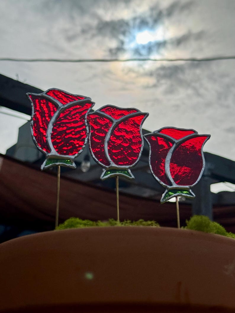 Stained Glass Rose Plant Stake: Handmade Garden Decor - Etsy