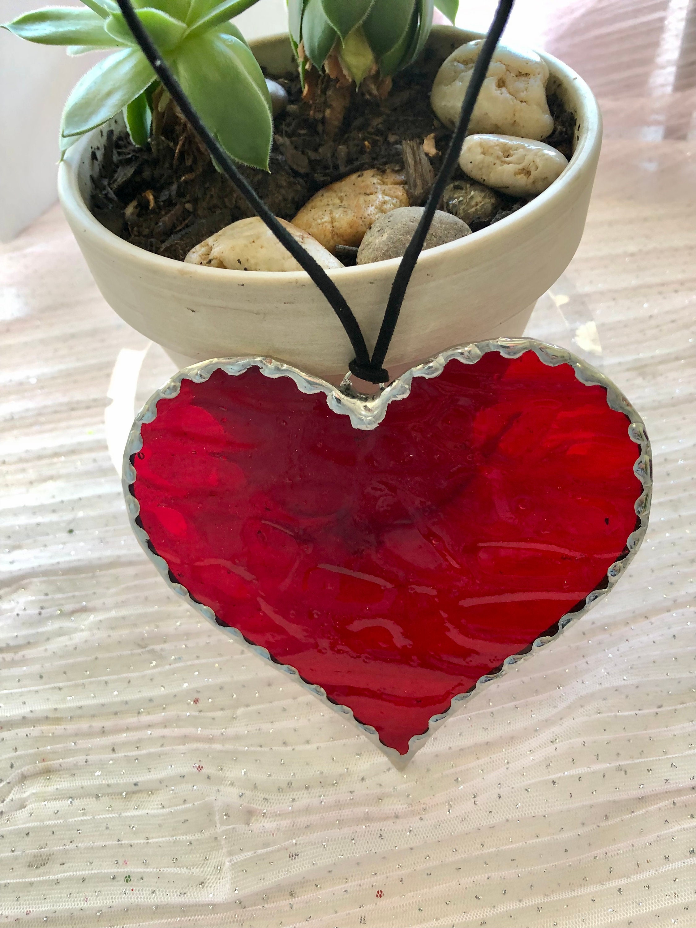 Stained Glass Red Heart Suncatcher Handmade Love Gifts Birthday ...