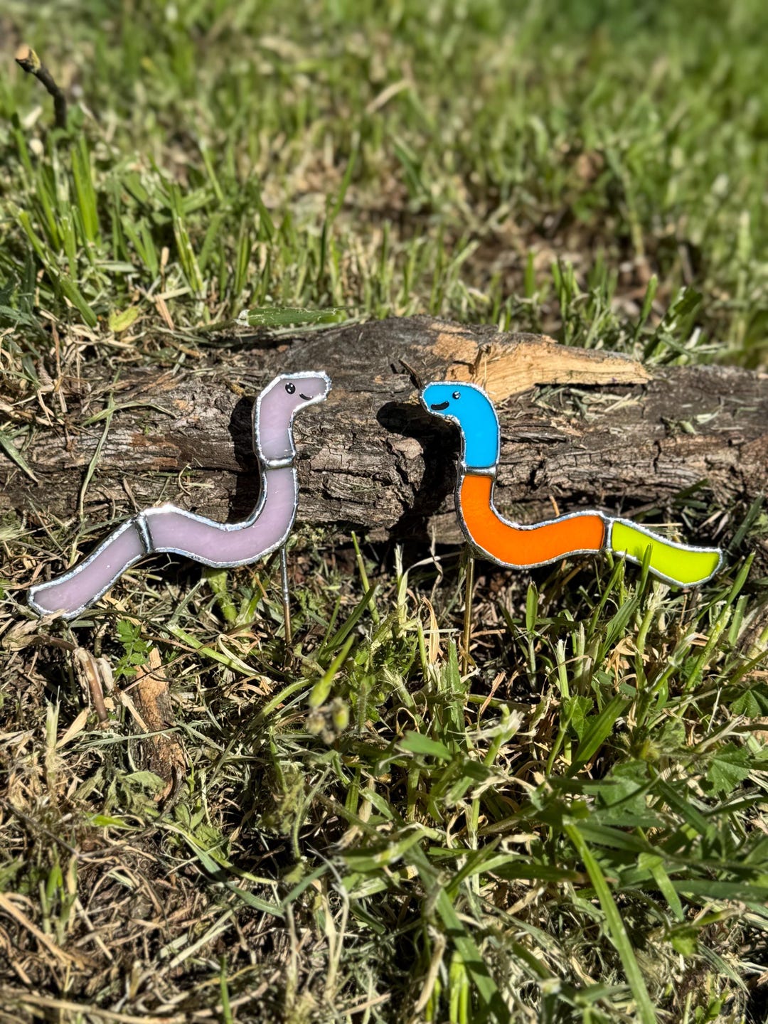 Gummy Worm Stained Glass Plant Stake, Colorful Plant Decor, Handmade ...
