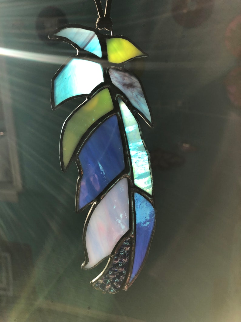 Feather Stained Glass Suncatcher Window Decor Home Gift Stain Glass - Etsy