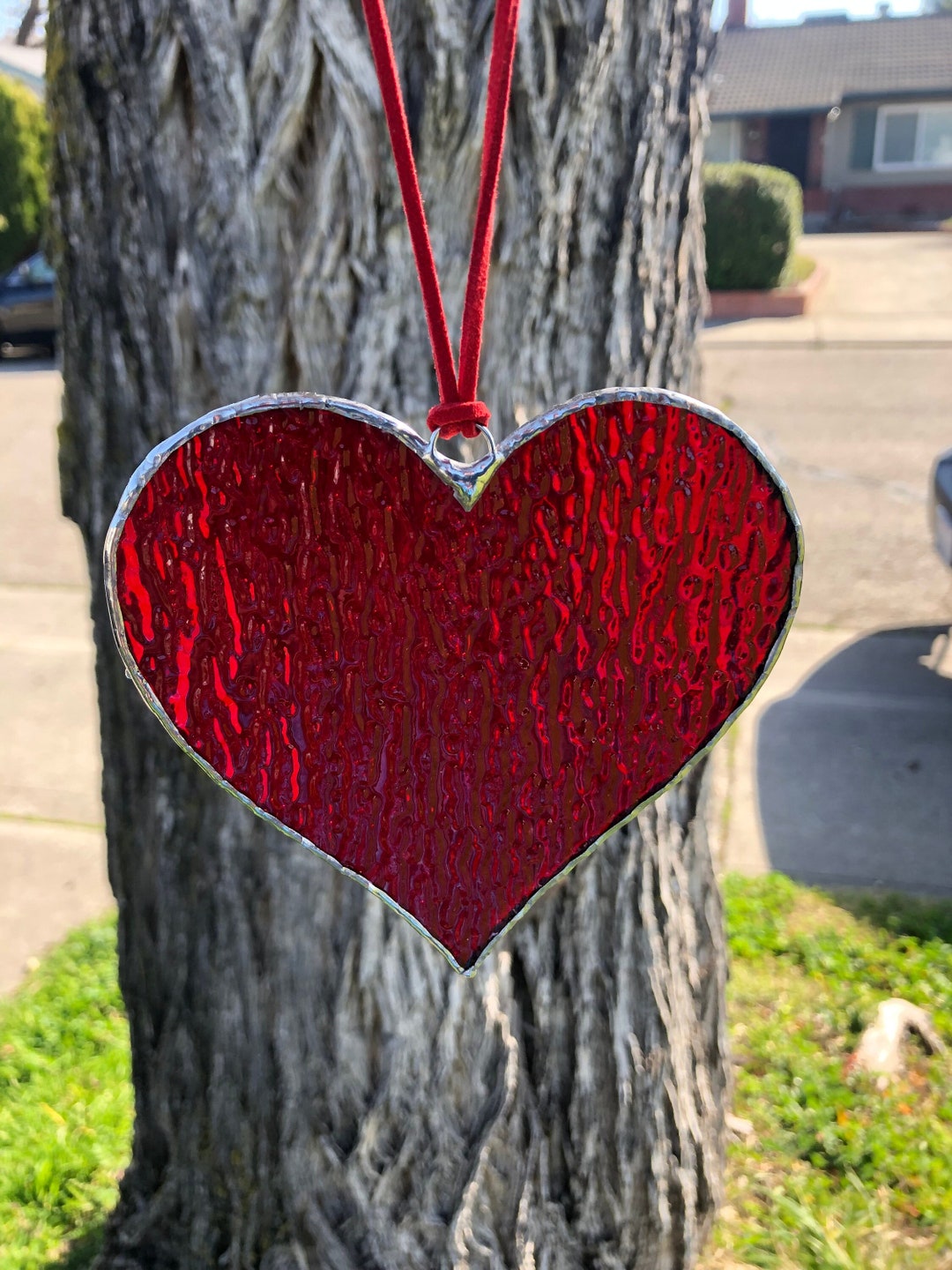 Stained Glass Heart Suncatcher Handmade Valentines Day Love Gift Deep ...