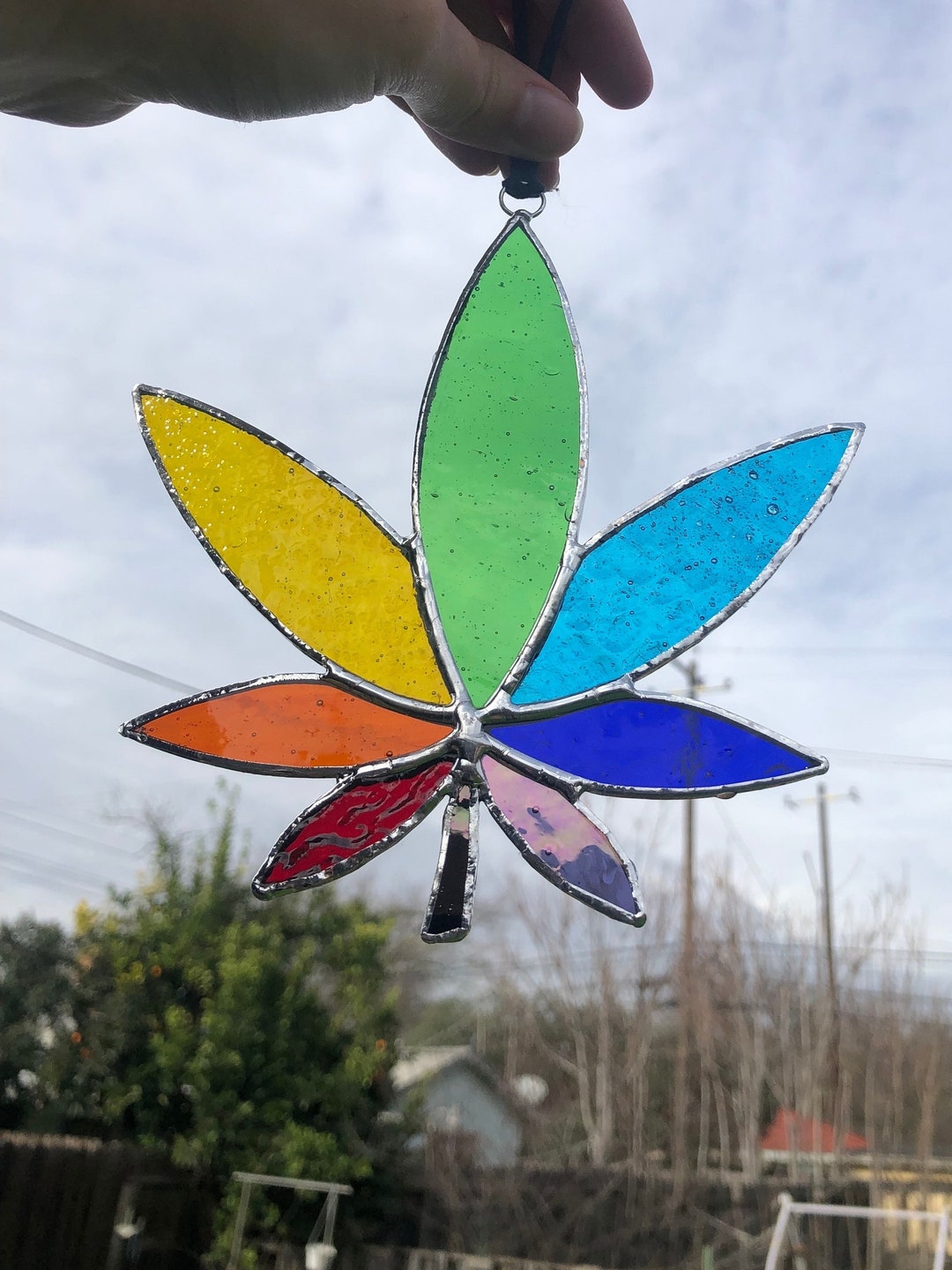 Rainbow Weed Leaf Stained Glass Suncatcher, Cannabis Decor, Stoner ...