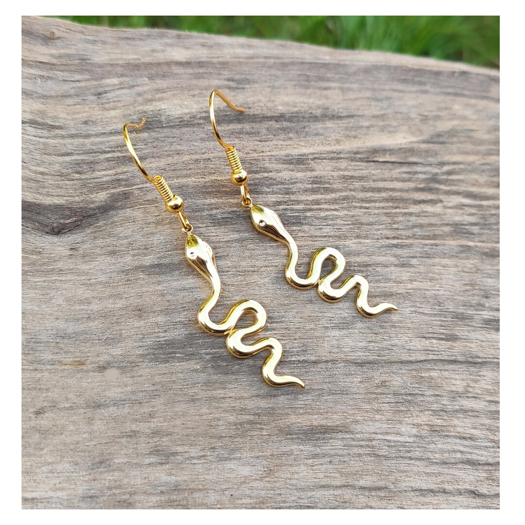 Stainless Steel Gold Snake Earrings, Quirky Dangle Earrings, Funky ...