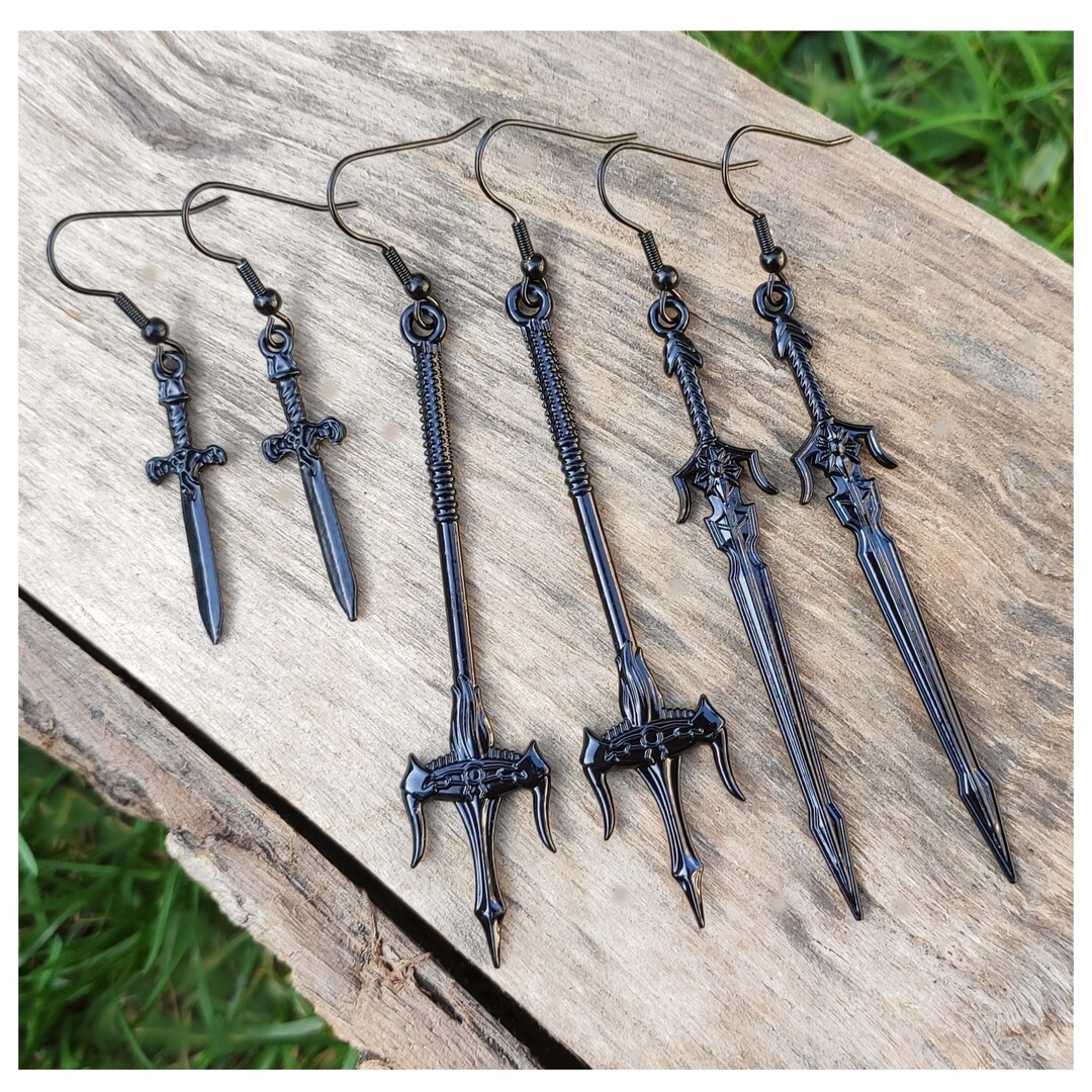 Black Sword Earrings, Medieval Weapon Viking Jewelry, Gothic Long Blade ...