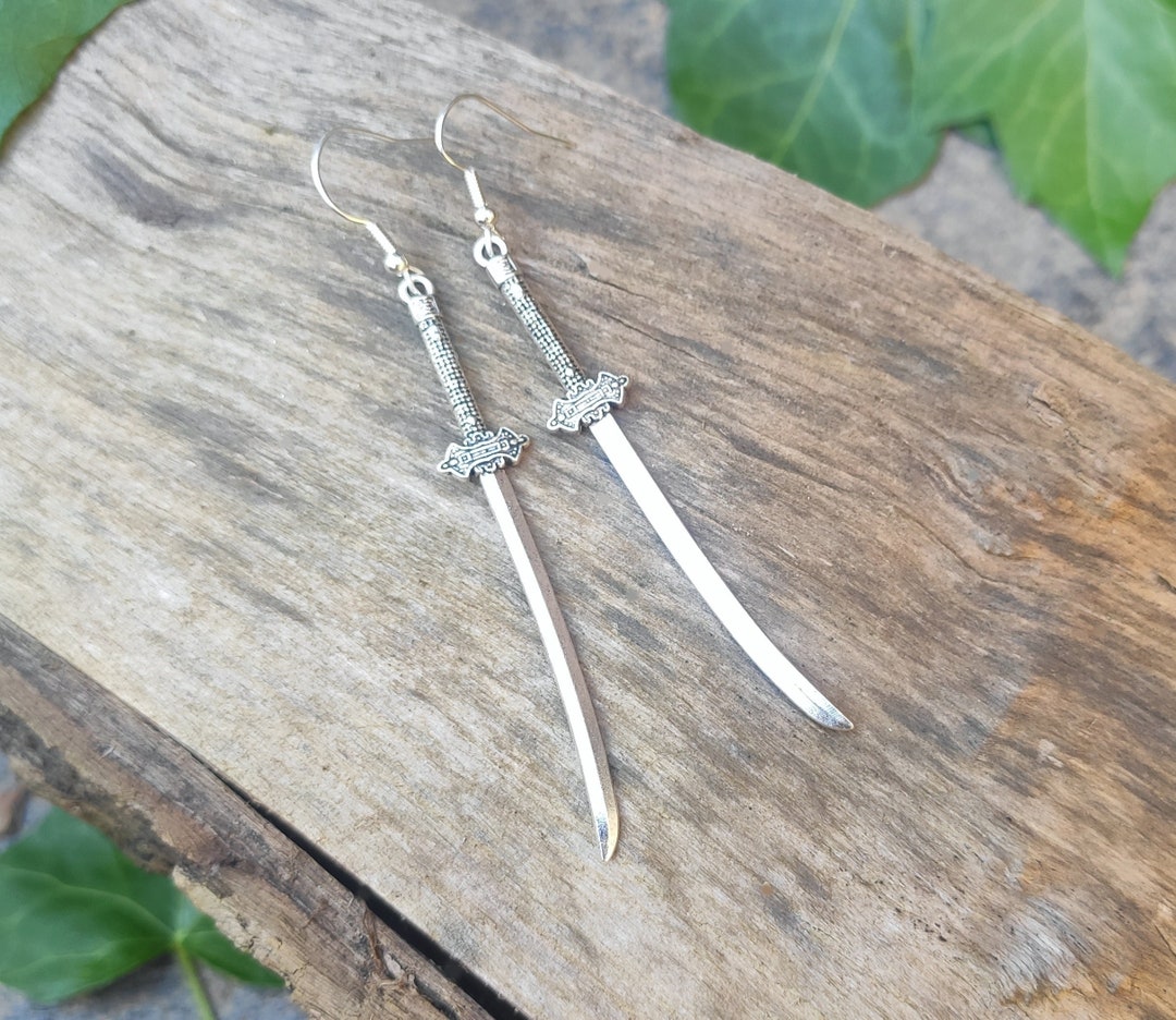Silver Samurai Sword Earrings Long Blade Dagger Earrings - Etsy
