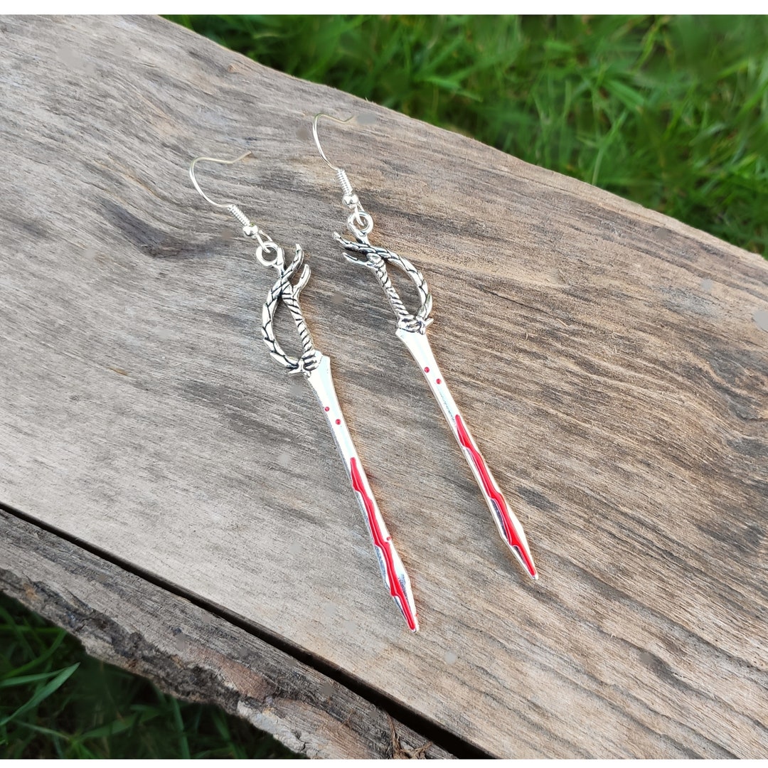 Rapier Sword Earrings With Red Blood, Knife Weapon Jewelry, Long Silver ...