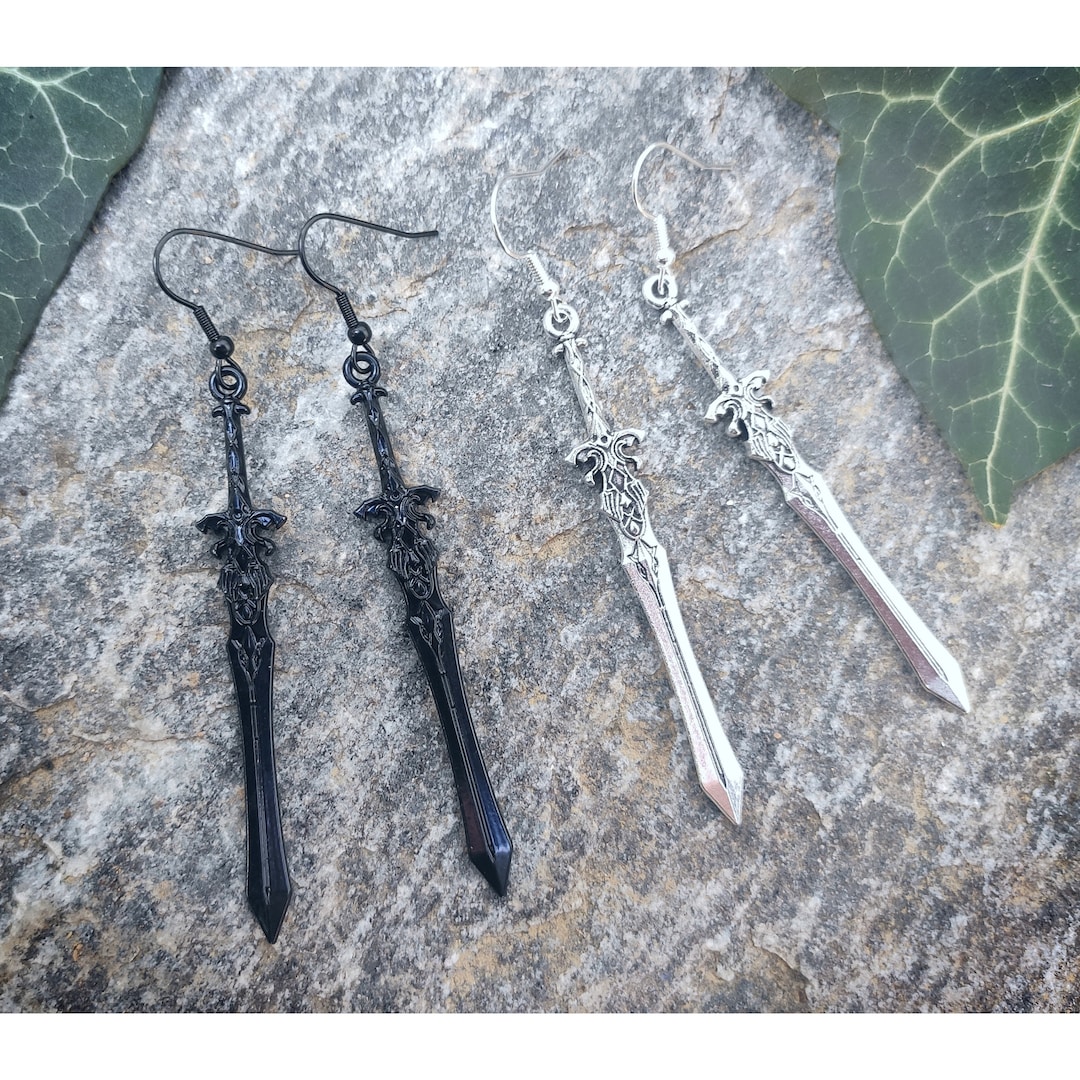 Long Sword Earrings, Medieval Weapon Jewelry, Gothic Vampire Dagger ...