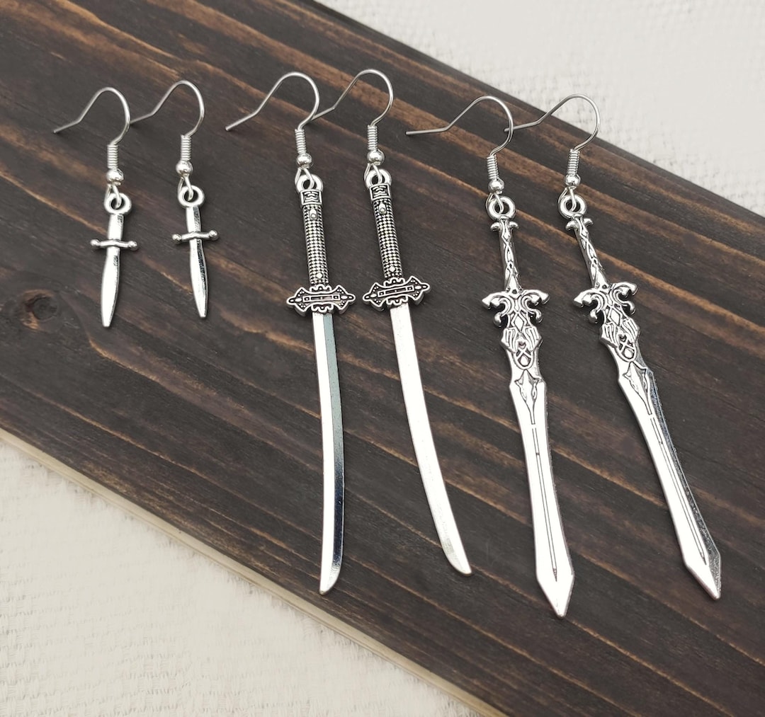 Silver Sword Earrings, Medieval Weapon Viking Jewelry, Gothic Long ...