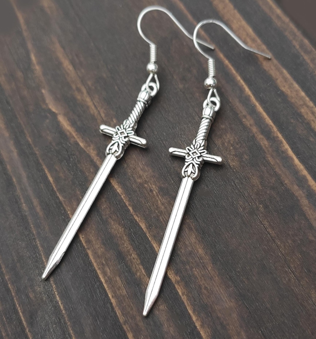 Long Silver Sword Earrings, Medieval Weapon Viking Jewelry, Gothic ...