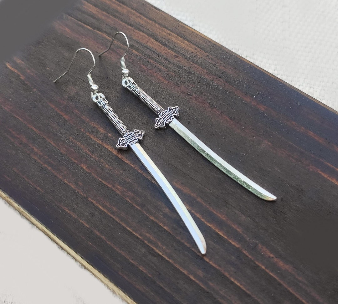 Silver Samurai Sword Earrings, Long Blade Dagger Earrings, Cool Weapon ...