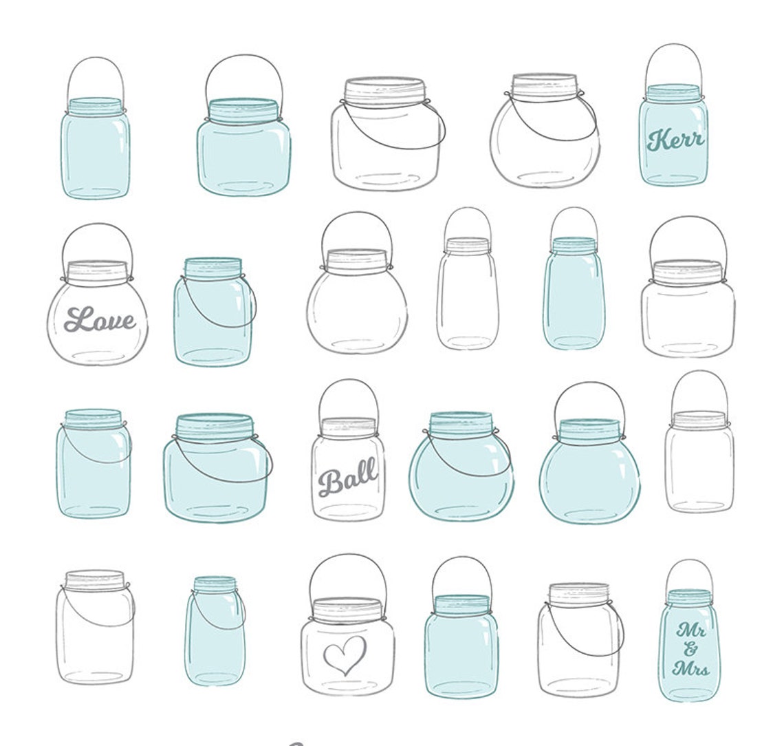 Mason Jars Clip Art & Vectors Invitation Crafting Baby | Etsy