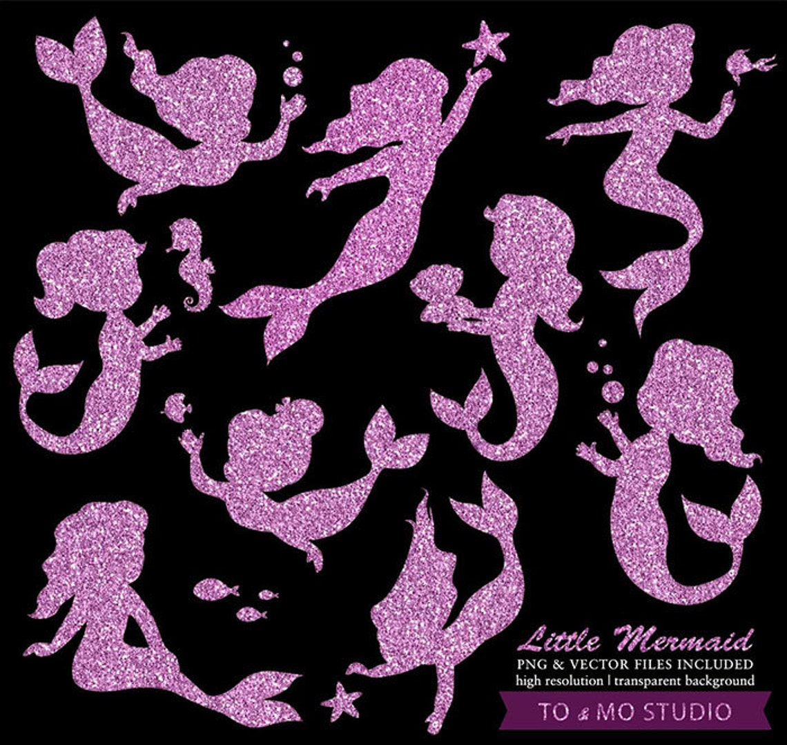 Purple Glitter Little Mermaid Clip Art Invitation Baby | Etsy