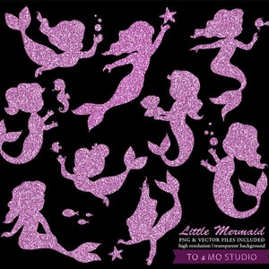 Purple Glitter Little Mermaid Clip Art - Invitation, Baby Shower, Web ...