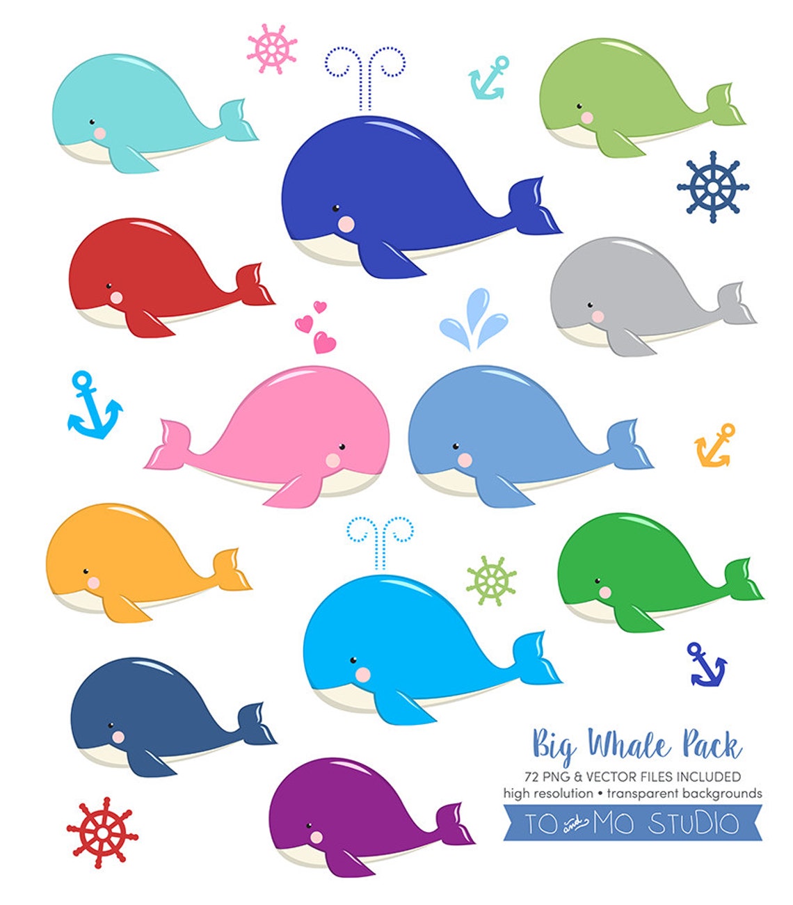 Cute Whale Clip Art & Vectors Invitation Crafting Baby - Etsy