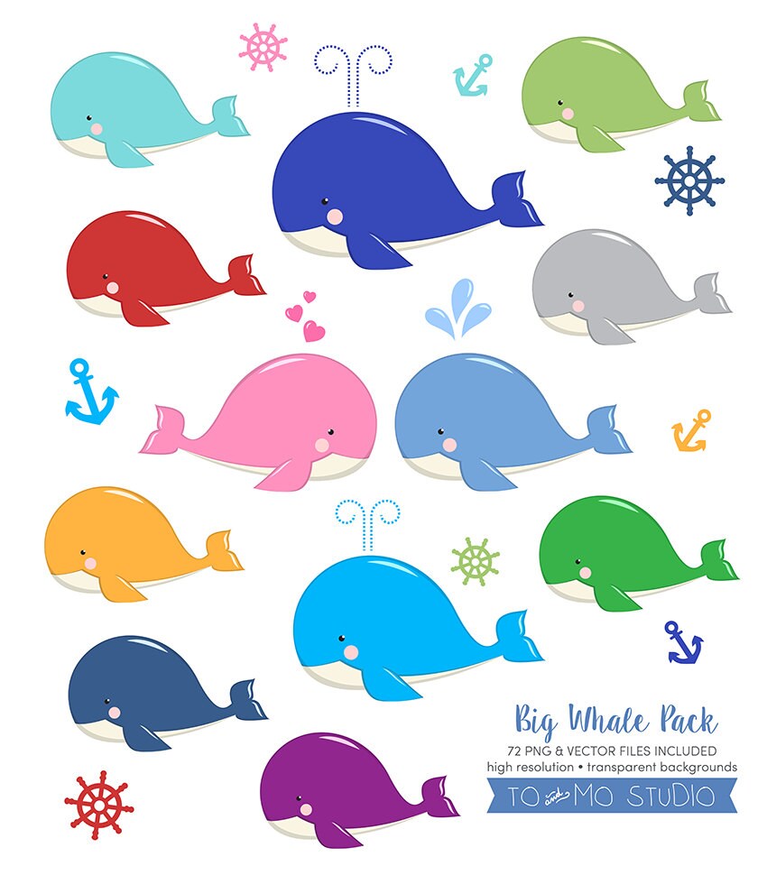 Cute Whale Clip Art & Vectors Invitation Crafting Baby | Etsy