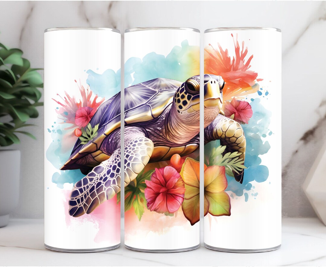 Watercolor Sea Turtle for 20 Oz Skinny Tumbler, Sea Turtle Sublimation ...