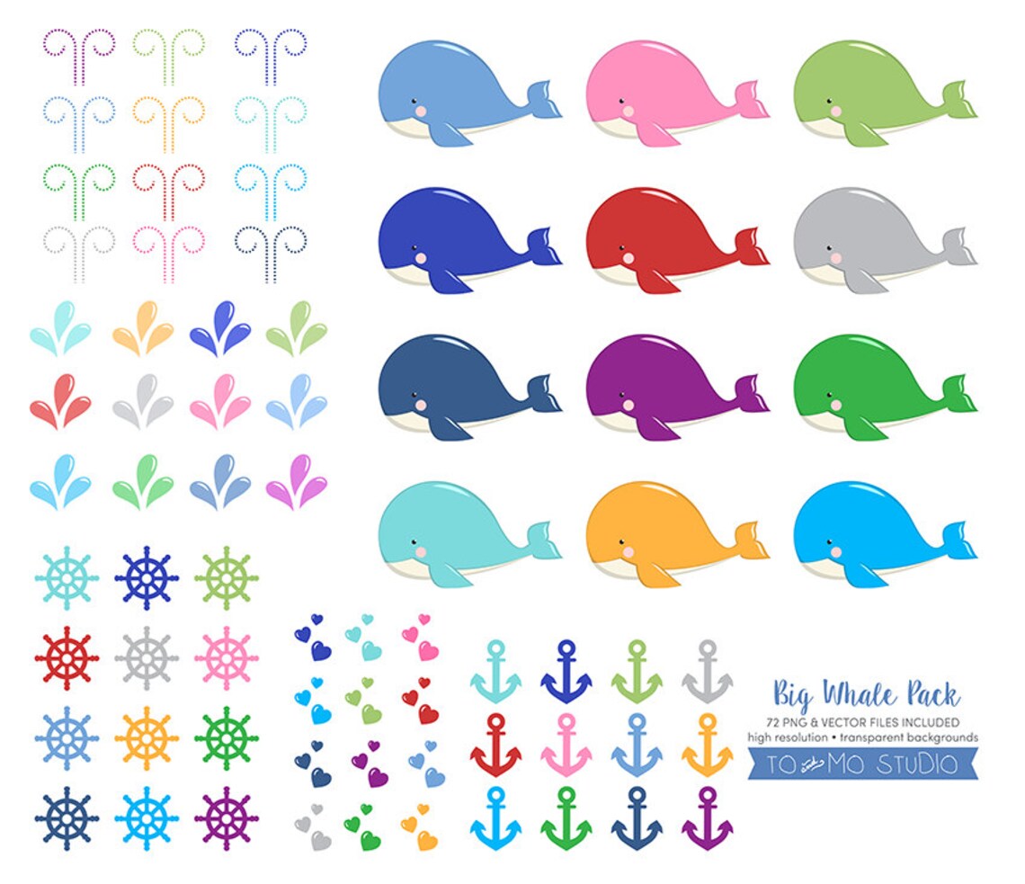 Cute Whale Clip Art & Vectors Invitation Crafting Baby - Etsy