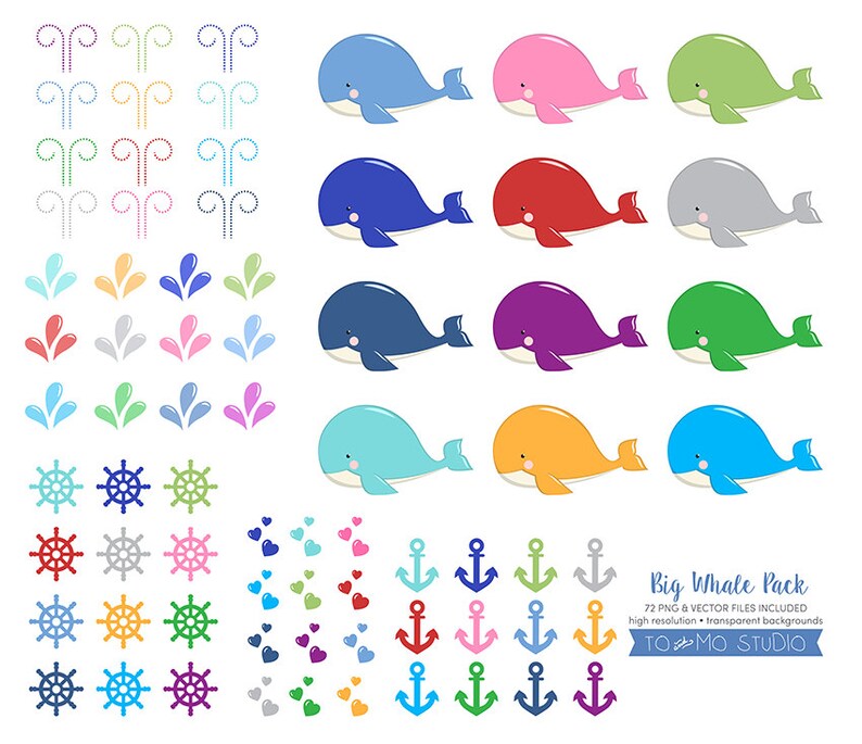 Cute Whale Clip Art & Vectors Invitation Crafting Baby - Etsy