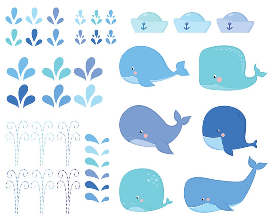 Cute Little Whale Clip Art & Vectors Invitation Crafting - Etsy