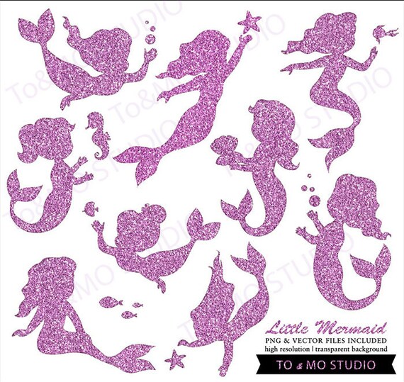 Purple Glitter Little Mermaid Clip Art Invitation Baby | Etsy