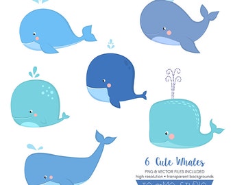 Clip Art Whales | Etsy