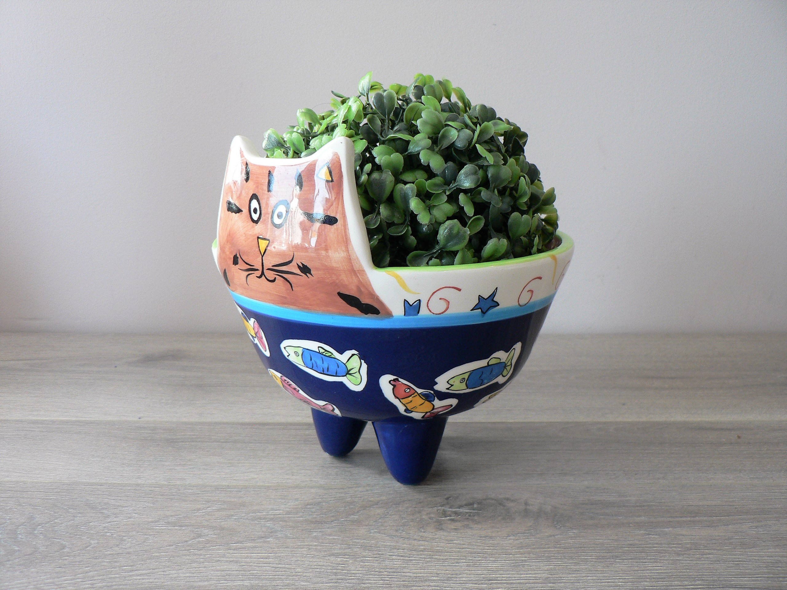 Funny Cat Ceramic Bowl Hand-painted Footed Bowl / Planter - Etsy