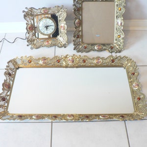 Ornate Gold Filigree Vanity Set - Large Vanity Mirror Tray - Perfume ...