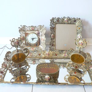 Ornate Gold Filigree Vanity Set - Large Vanity Mirror Tray - Perfume ...
