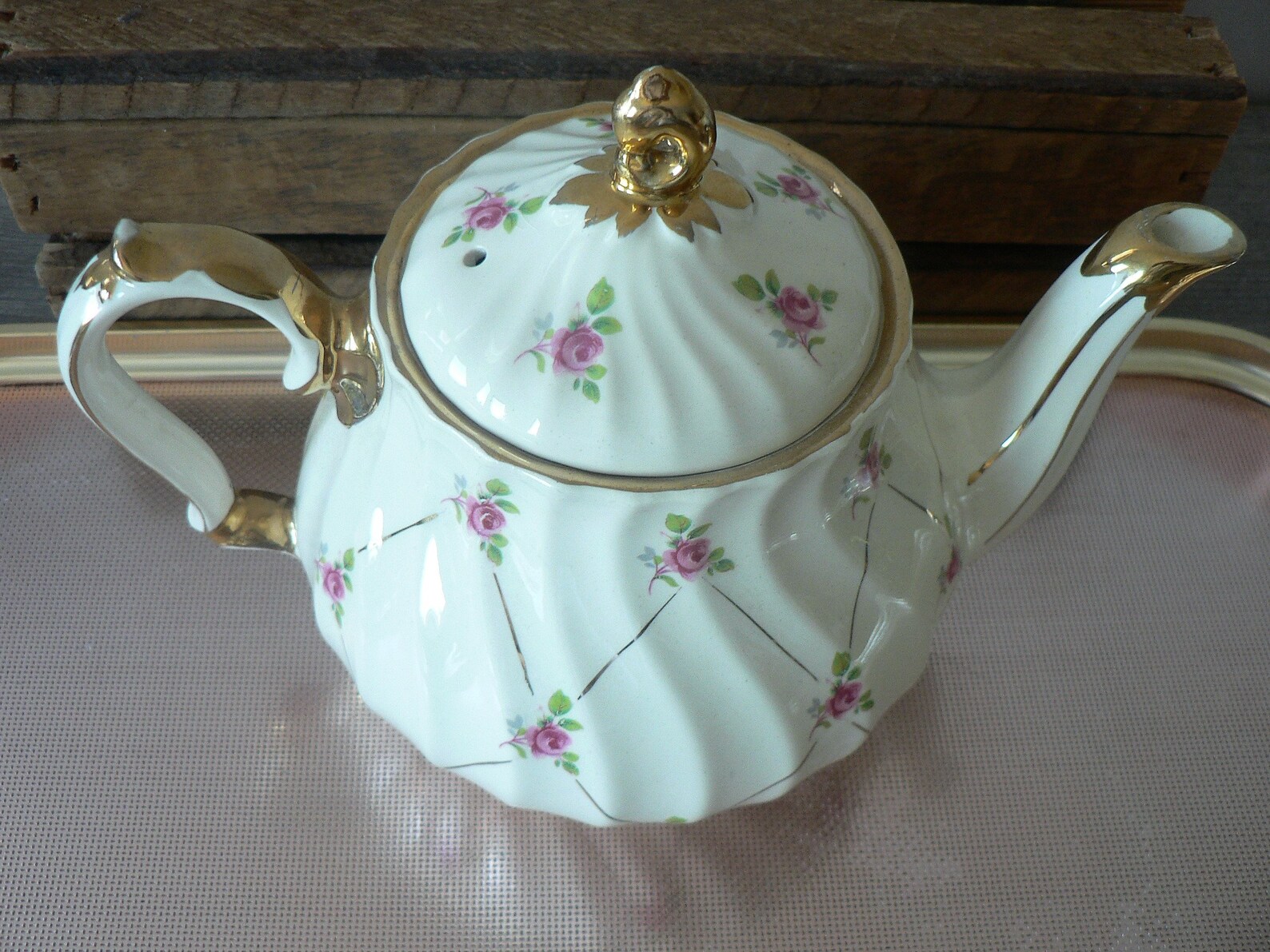 Vintage Sadler Cream Teapot With Pink Rosebuds and Gold - Etsy