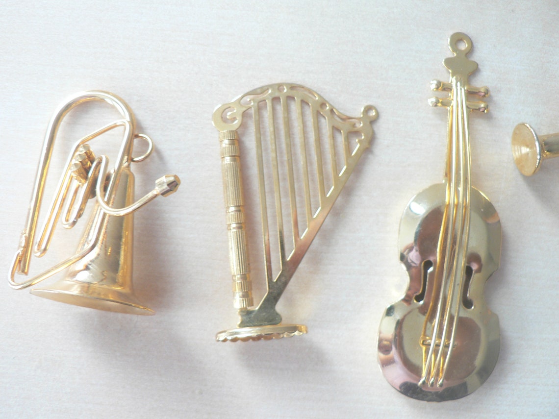 1 0ne Gold Metal Musical Instrument Ornament Cello Harp - Etsy Canada