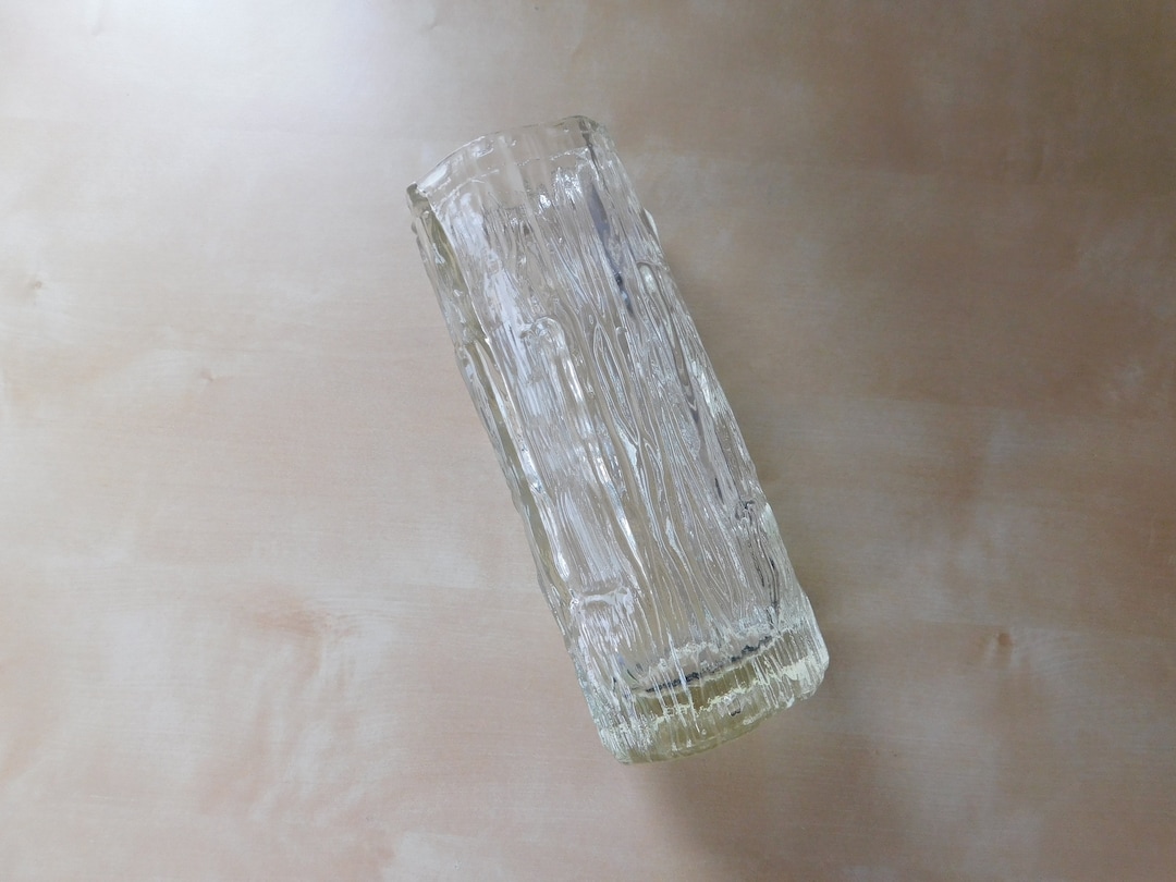 70's Ice Bark Glass Vase - Etsy