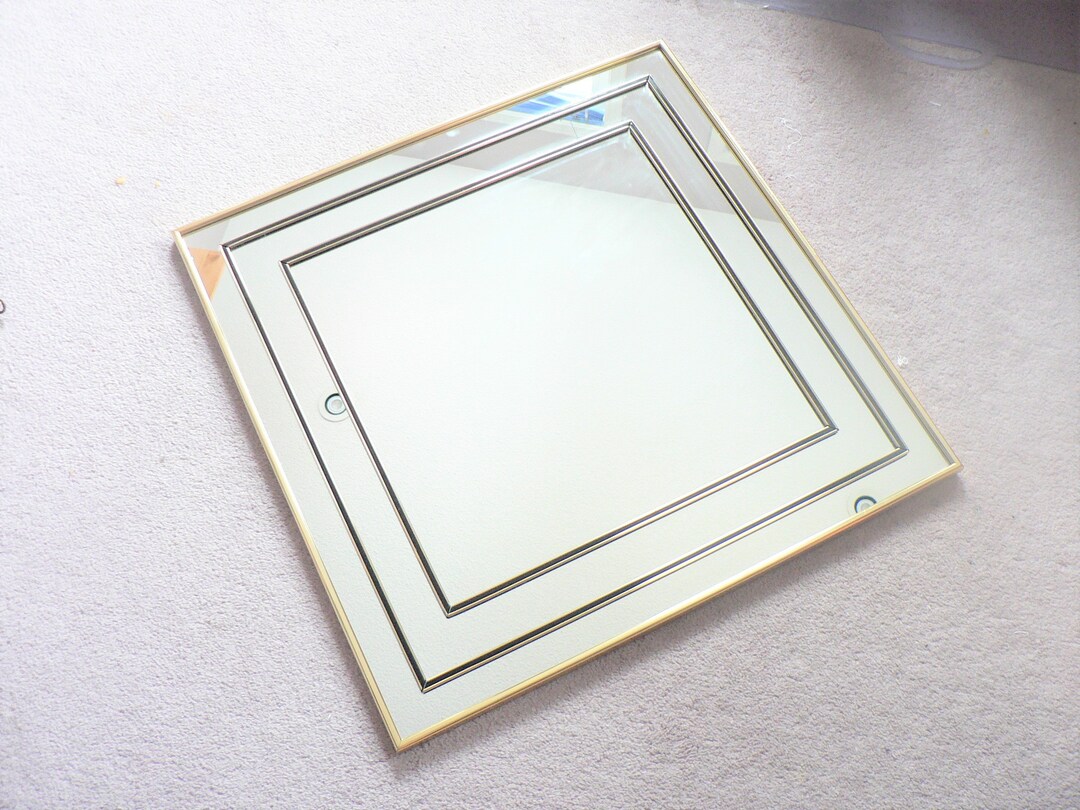 80s Art Deco Gold Tone Wall Mirror With Black Inlay (24x24 Inches) - Etsy