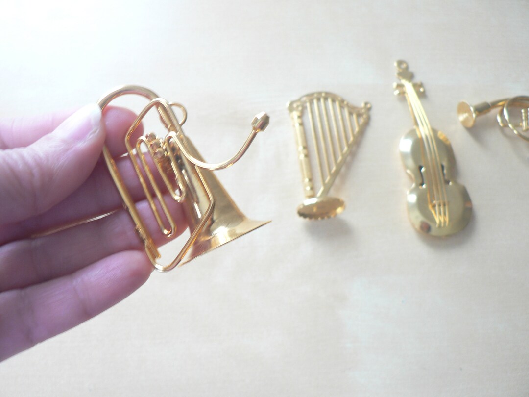 1 (0ne) Gold Metal Musical Instrument Ornament - Cello - Harp - French ...