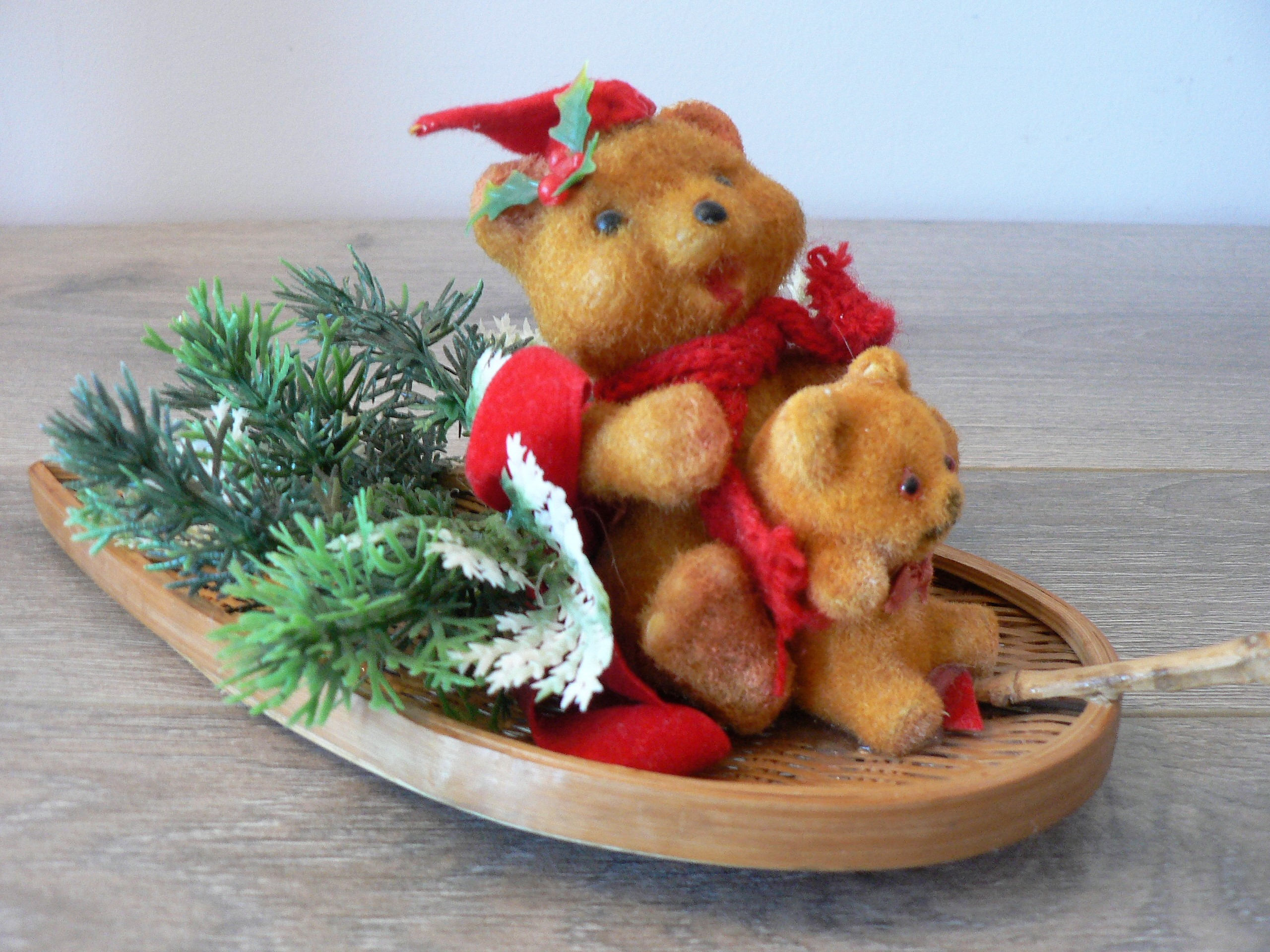 Vintage 70's Flock Teddy Bears on Sleigh Christmas Decor - Etsy