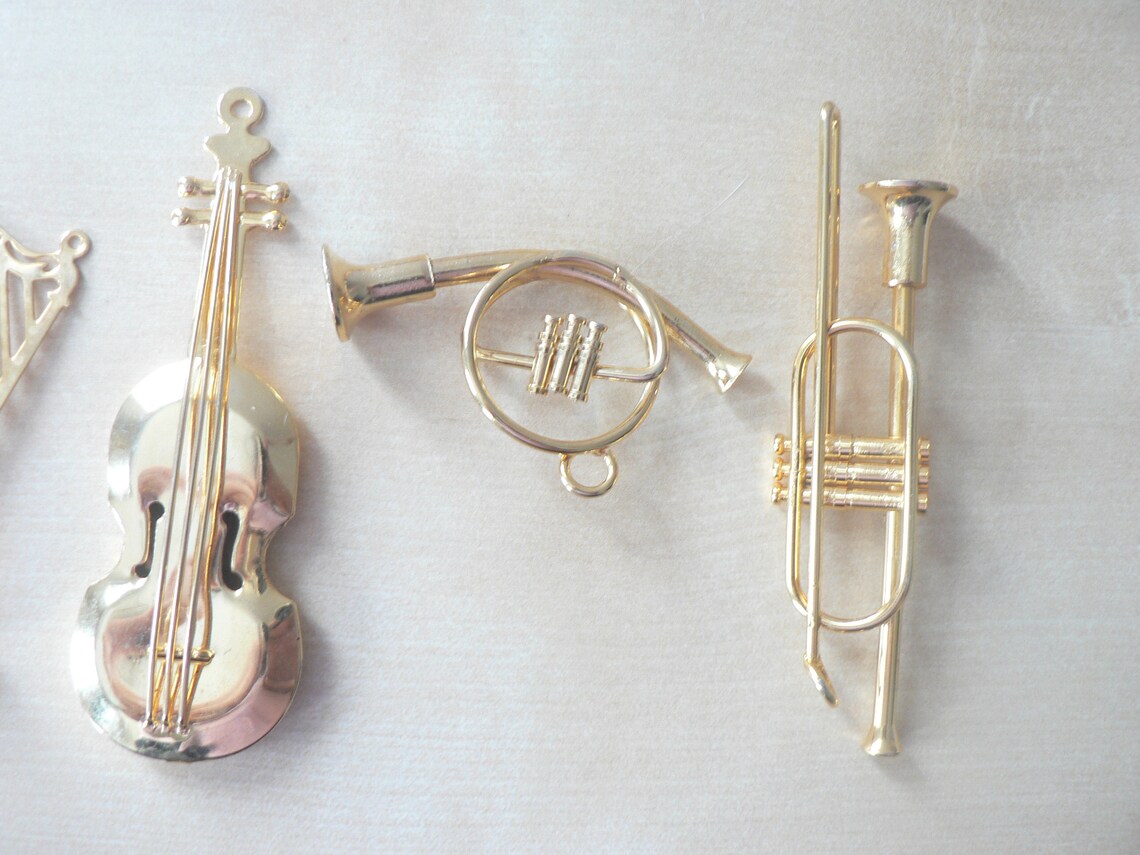 1 0ne Gold Metal Musical Instrument Ornament Cello Harp - Etsy Canada