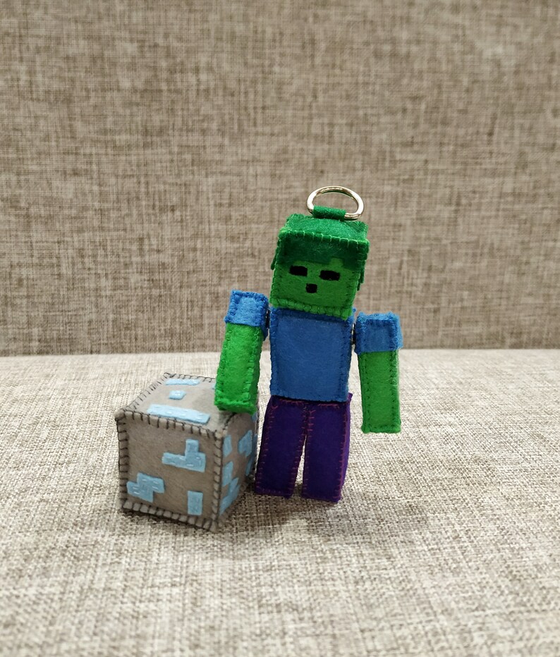 Minecraft Inspired Zombie Felt Keyring Keychain, Stuffed Minefigure ...