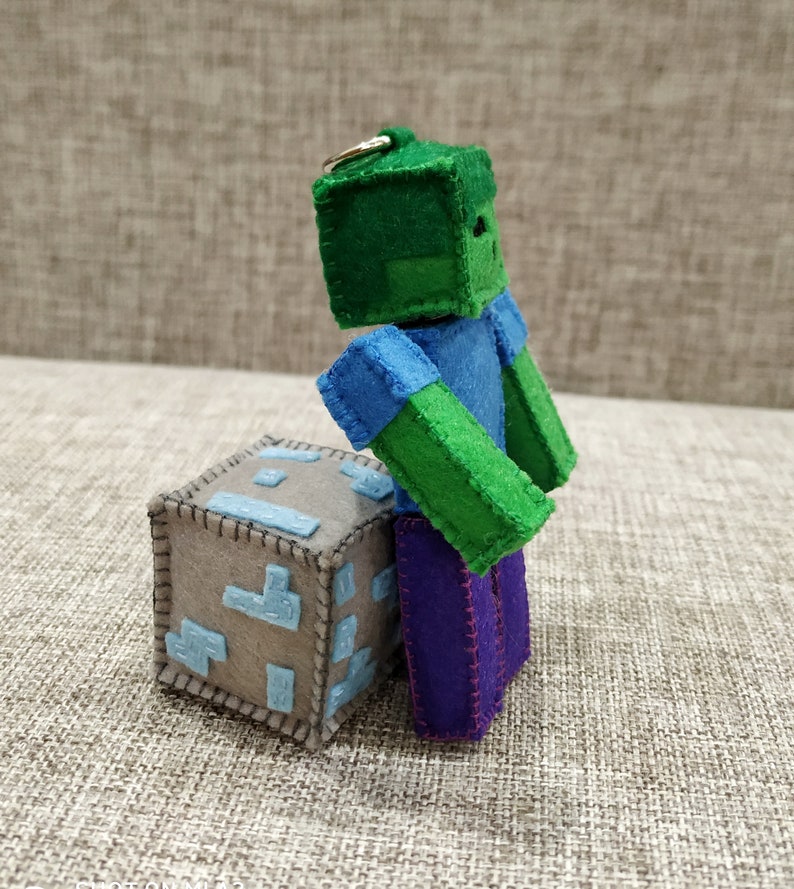 Minecraft Inspired Zombie Felt Keyring Keychain, Stuffed Minefigure ...