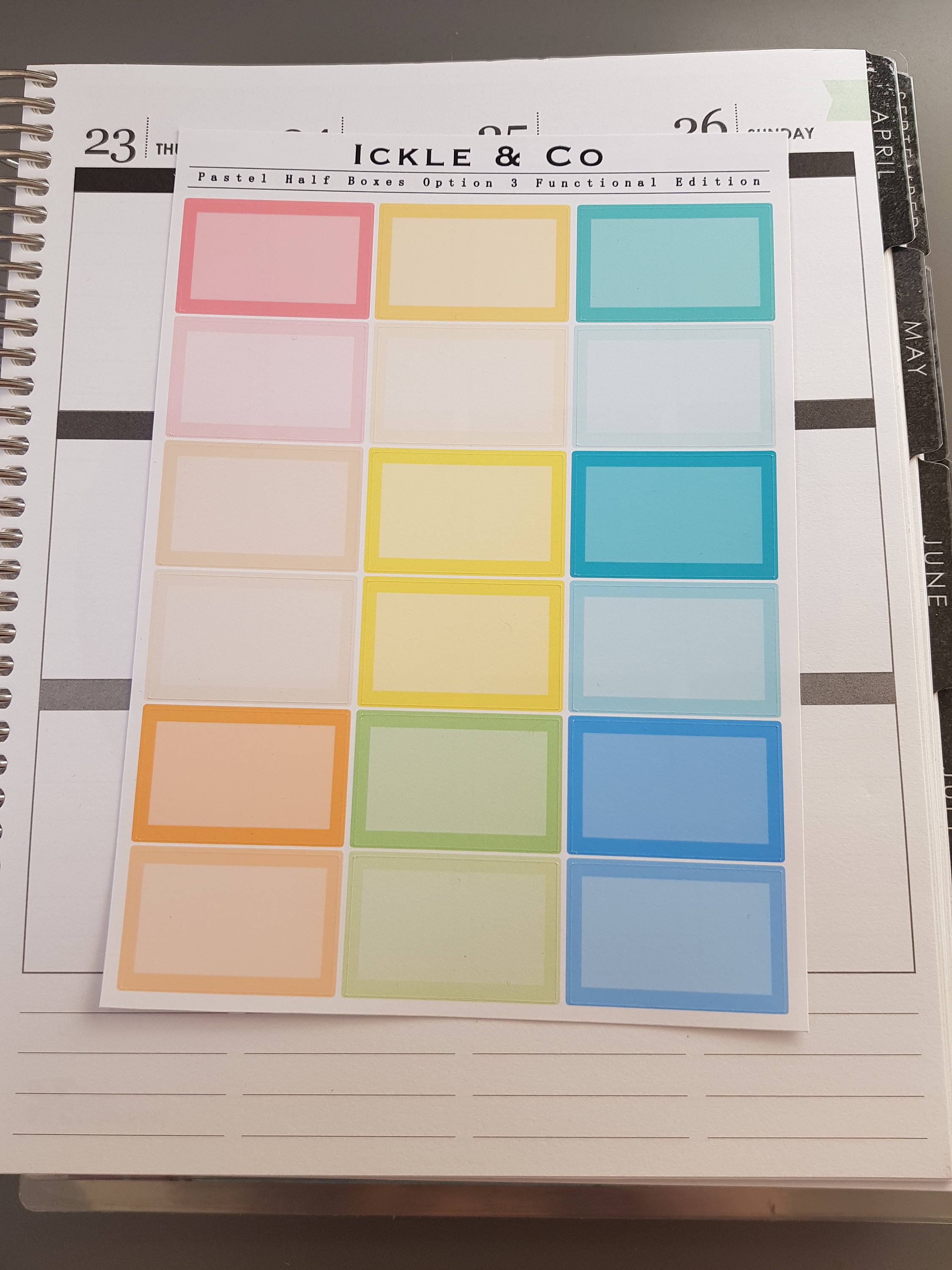 Pastel Coloured Half Boxes Planner Stickers Functional Edition | Etsy