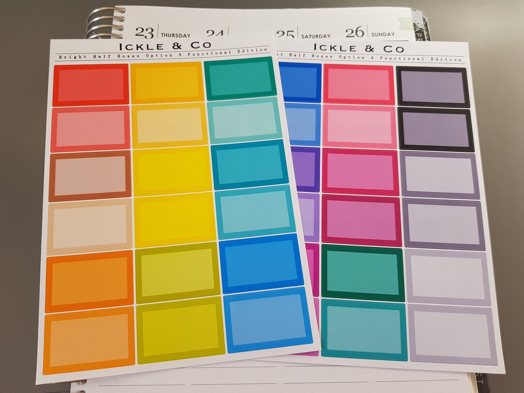 Bright Coloured Half Boxes Planner Stickers Functional Edition Bullet ...