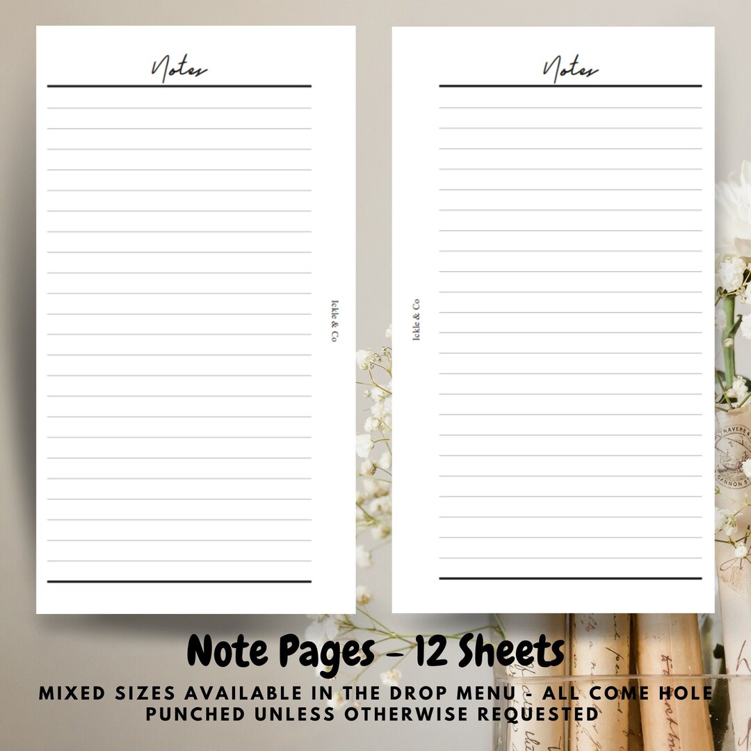 12 Sheets Printed Note Page Personal Size Inserts A5 Inserts Note ...