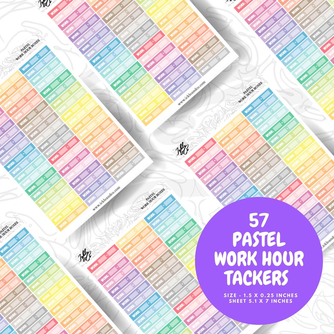 57 Pastel Work Hour Tracker Boxes Planner Stickers Work Stickers ...