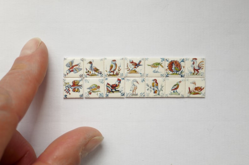 14 Miniature Porcelain Tiles Printed Dutch Designs - Etsy