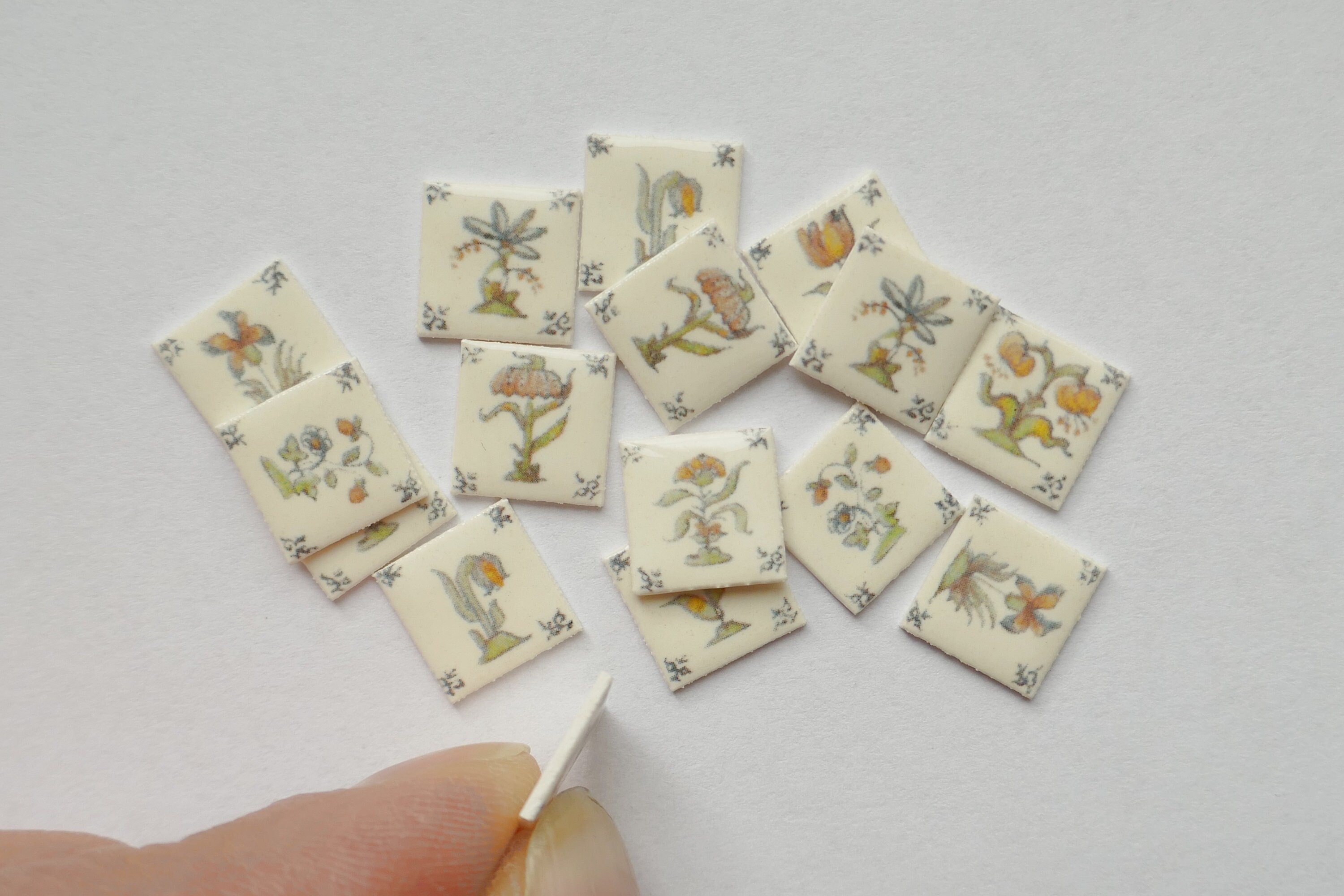 16 Miniature Porcelain Tiles printed Dutch Flowers | Etsy