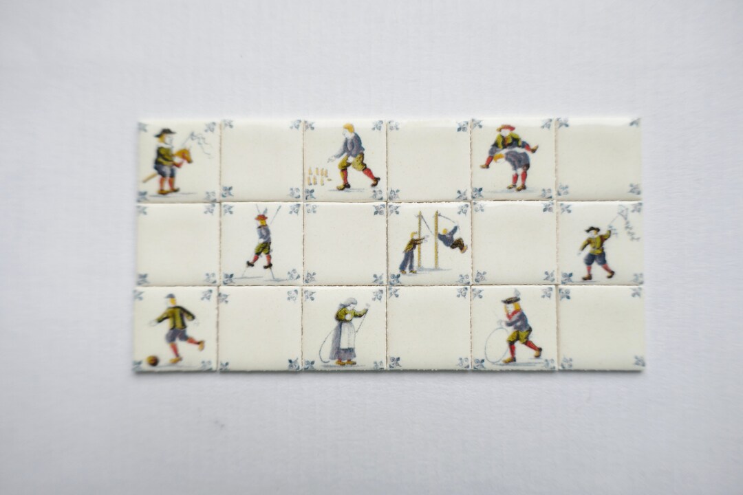 18 Miniature Porcelain Tiles (9 Children Games and 9 Edges) Printed ...
