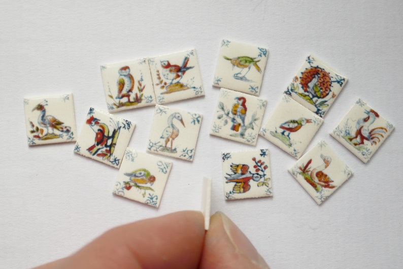 14 Miniature Porcelain Tiles Printed Dutch Designs - Etsy
