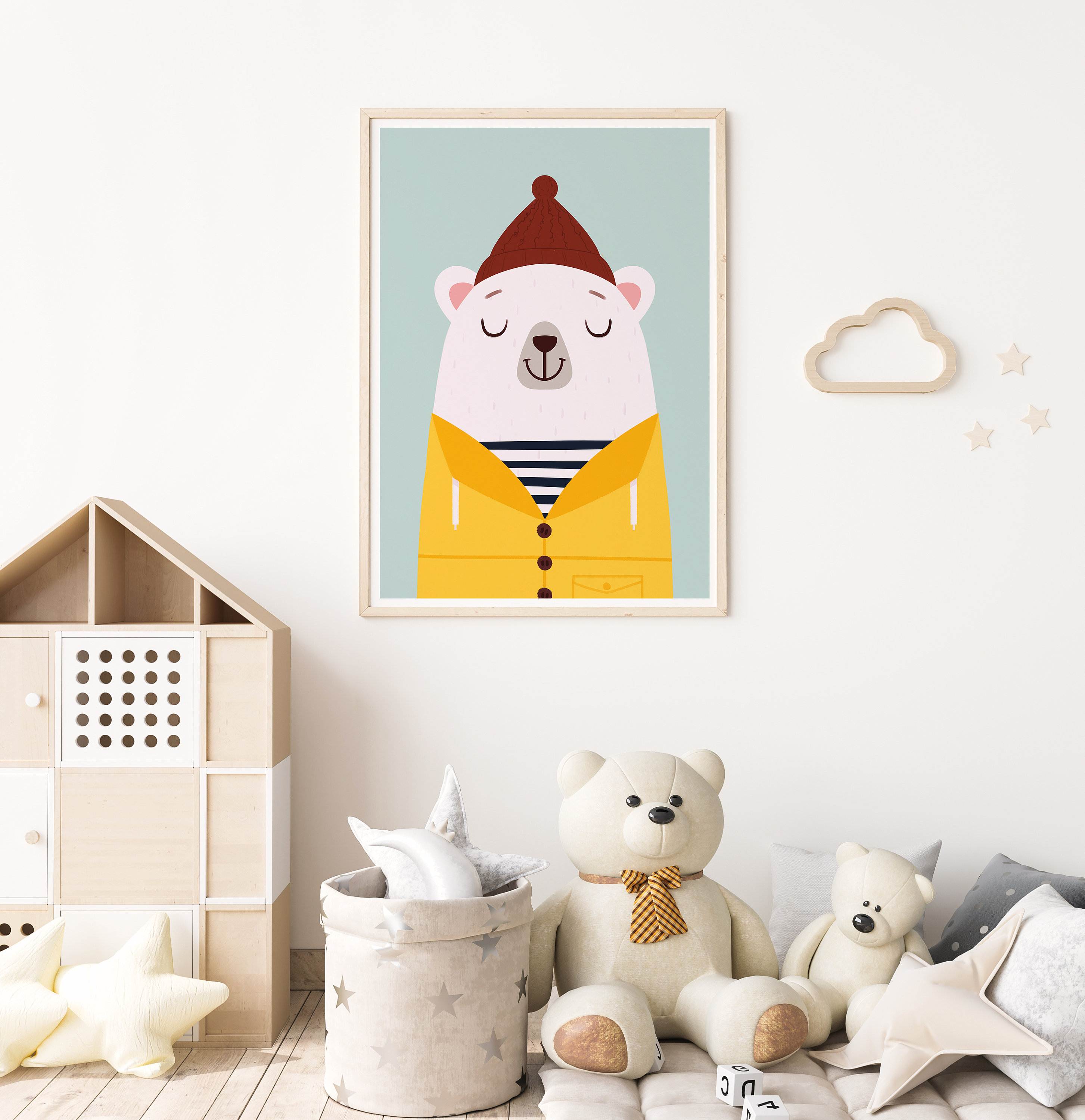 Bear Print White Bear Nursery Poster Kids Wall Art Cute - Etsy