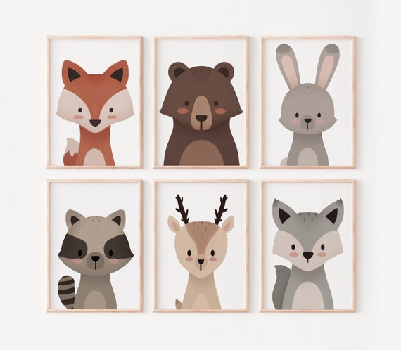 Set of Six Woodland Friends Woodland Animals Deer Print - Etsy