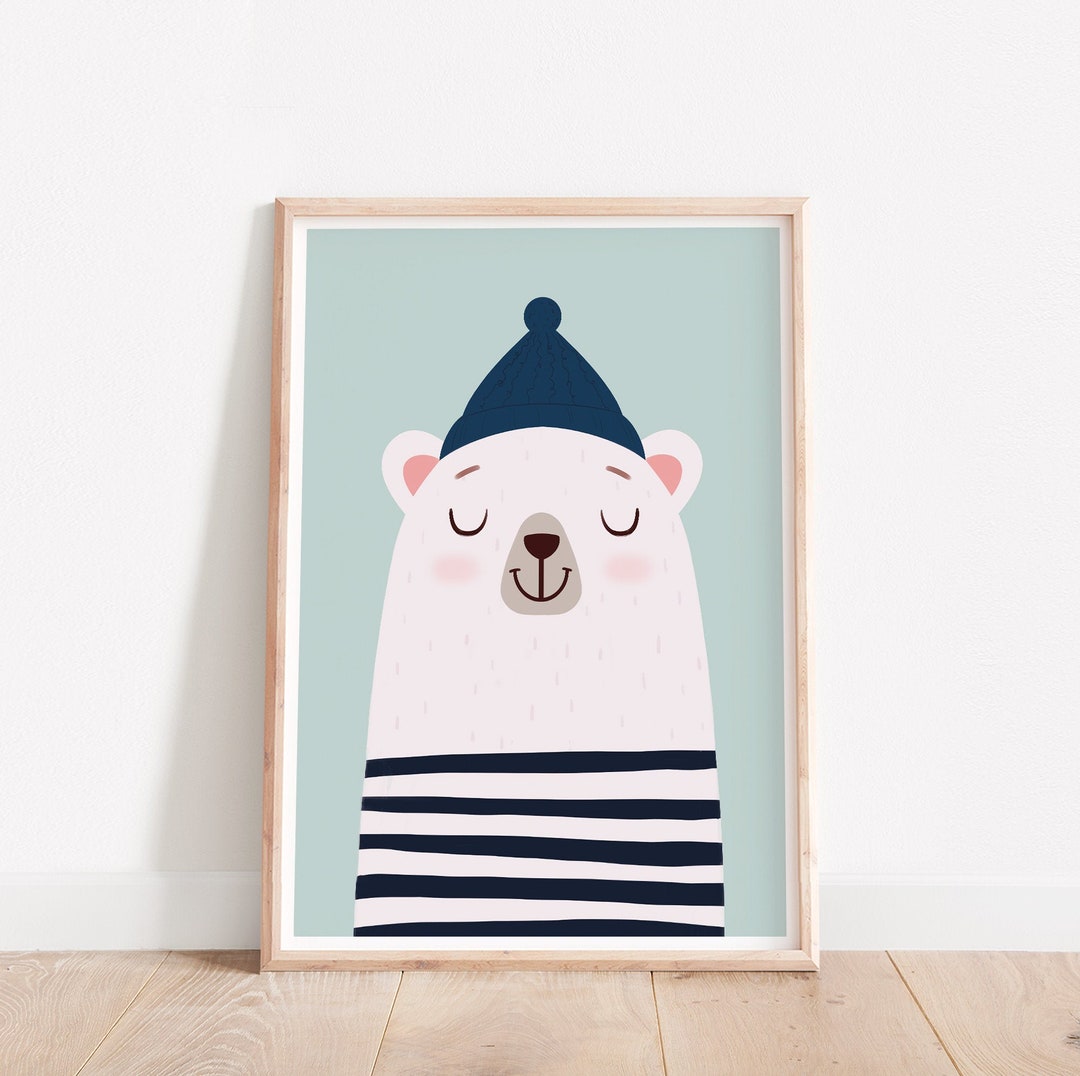 Bear Print, White Bear, Nursery Poster, Kids Wall Art, Cute Art, Kids ...