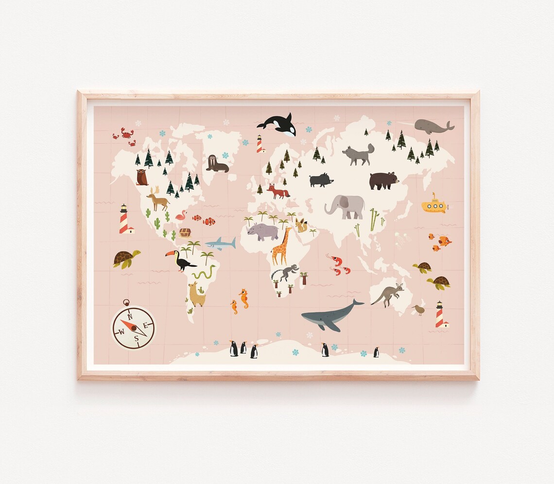 World Map Print Nursery World Map Nursery Wall Art Map Wall - Etsy